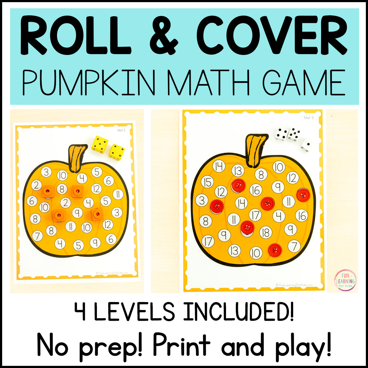 Pumpkin Roll and Cover the Number Activity - NO PREP Math Game Activit ...