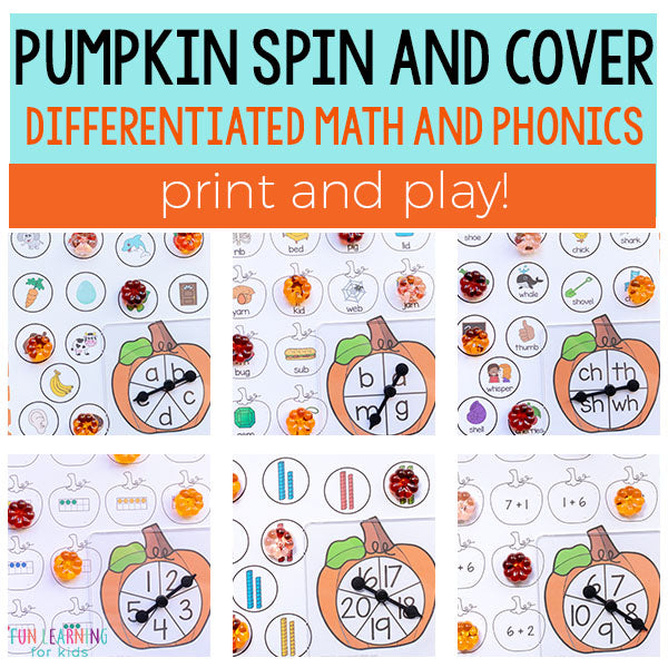 Differentiated Pumpkin Spin and Cover Math and Literacy Activities ...