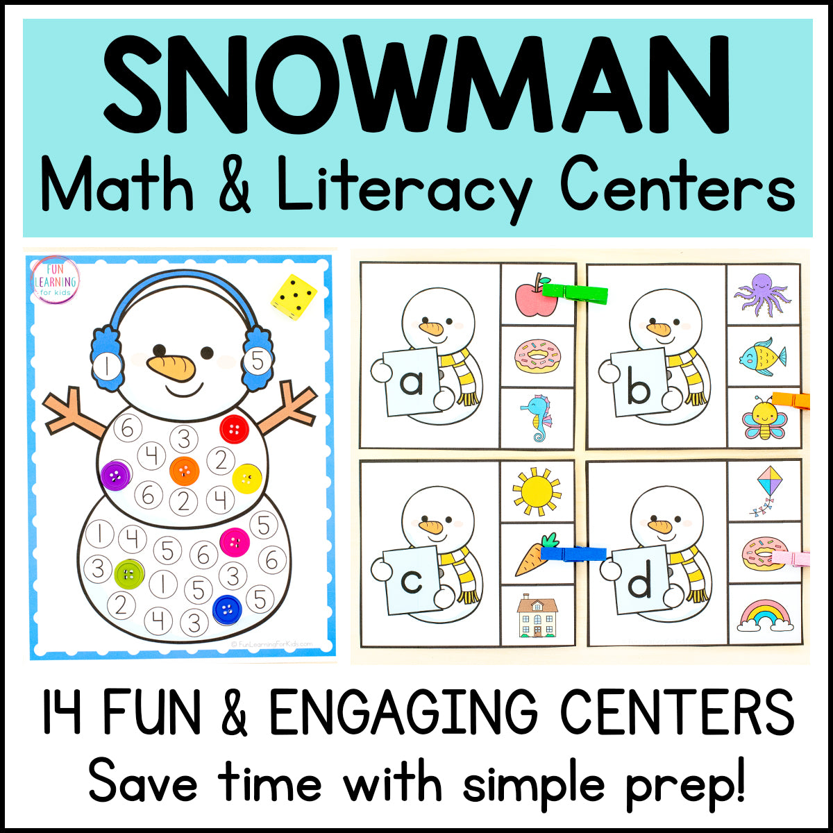 Snowman Theme Math & Literacy Centers for Preschool, Pre-K & Kindergar ...