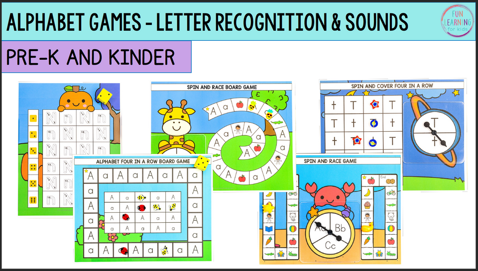 Alphabet Board Games - No Prep Letter Recognition and Sounds Phonics G ...