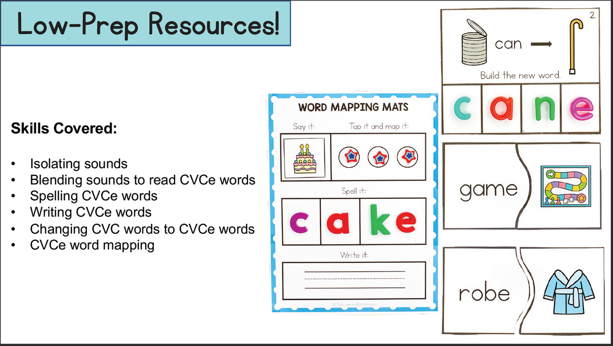 CVCe Words Activities & CVCe Centers | Reading CVCe Words, Magic E ...