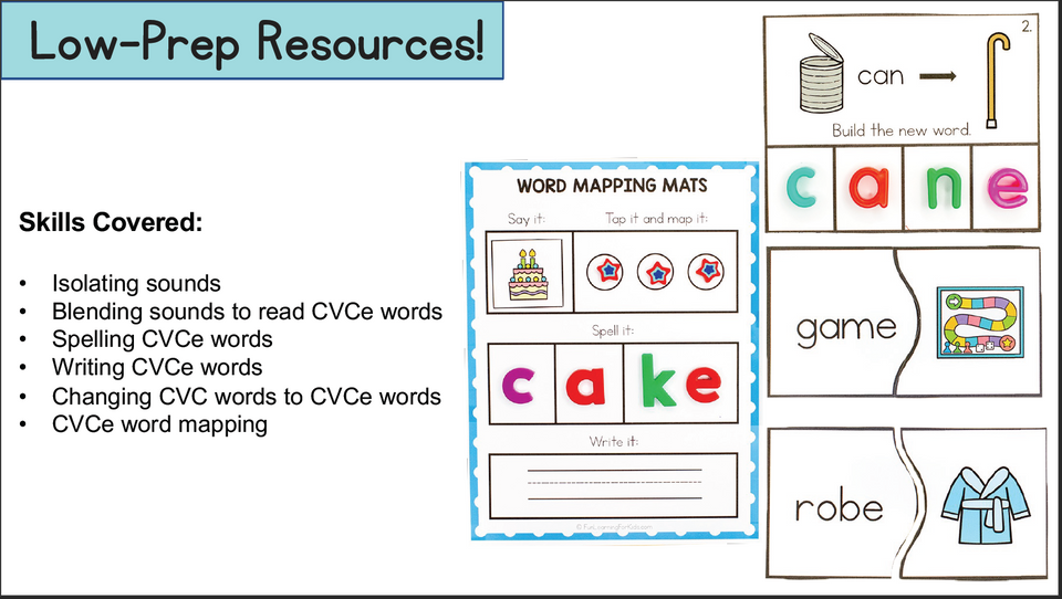 CVCe Words Activities & CVCe Centers | Reading CVCe Words, Magic E ...