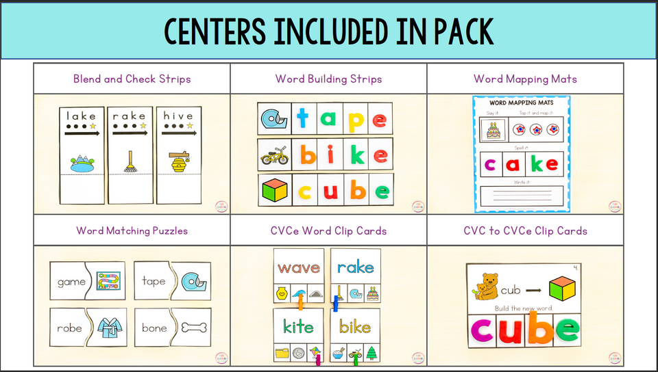 CVCe Words Activities & CVCe Centers | Reading CVCe Words, Magic E ...