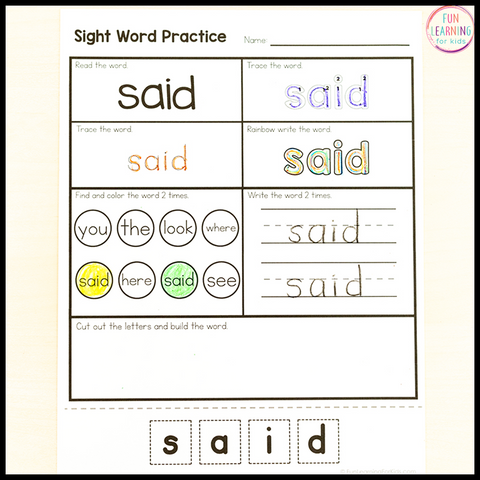 Editable High Frequency Word Worksheets - Sight Word Worksheets with A ...