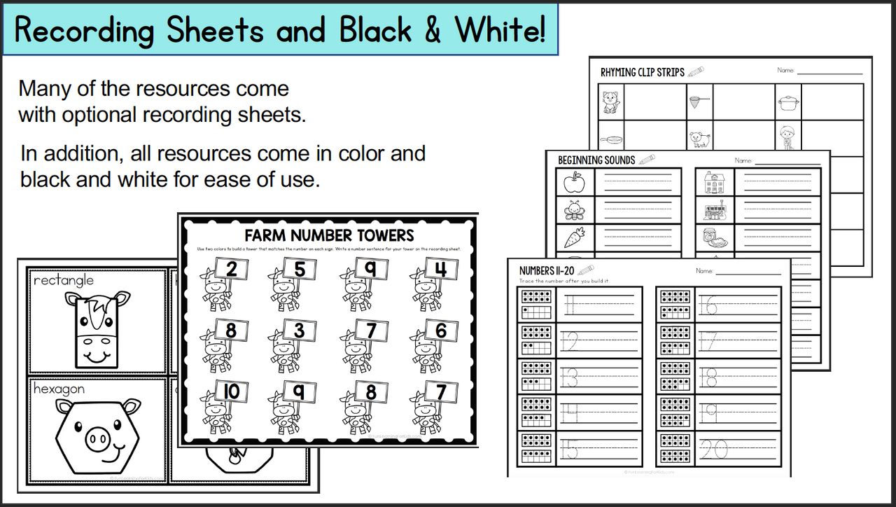 Farm Theme Math & Literacy Centers for Preschool, Pre-K & Kindergarten ...