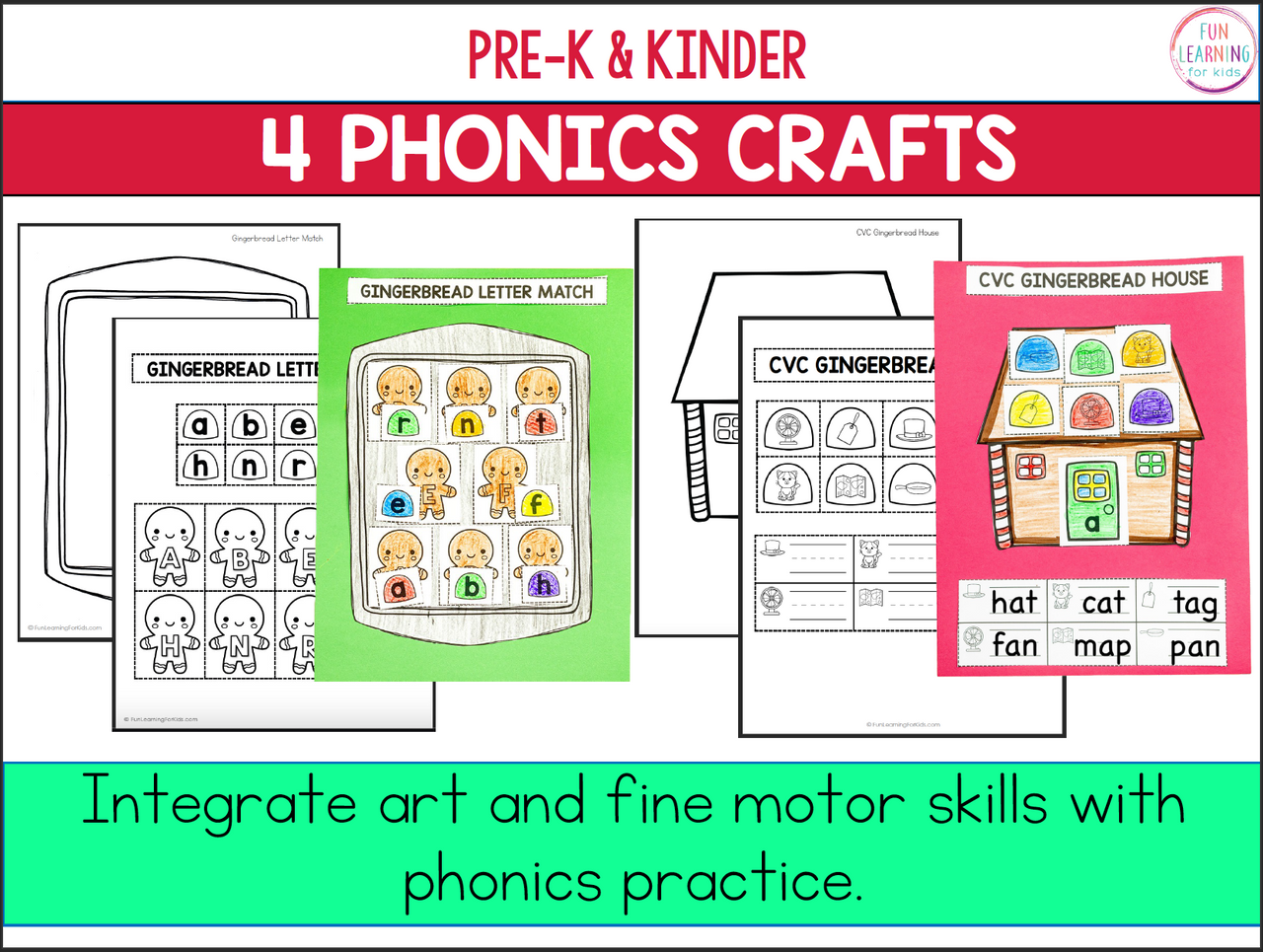 Gingerbread Phonics Crafts - Letter Recognition, Letter Sounds, CVC Wo ...