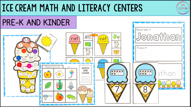 Ice Cream Theme Math & Literacy Centers for Preschool, Pre-K & Kinderg ...