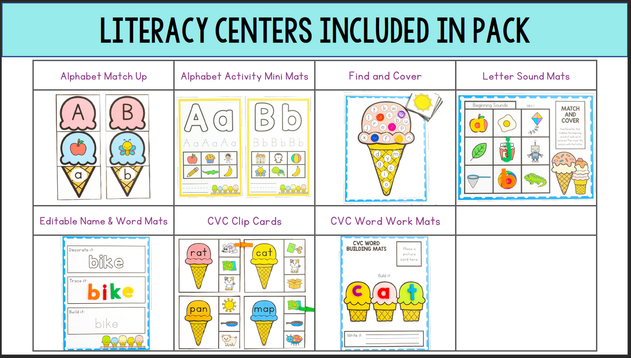Ice Cream Theme Math & Literacy Centers for Preschool, Pre-K & Kinderg ...