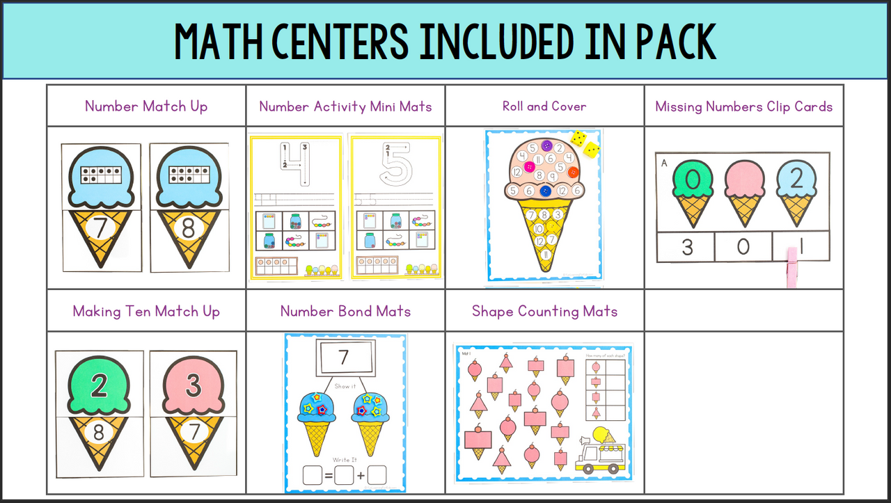 Ice Cream Theme Math & Literacy Centers for Preschool, Pre-K & Kinderg ...