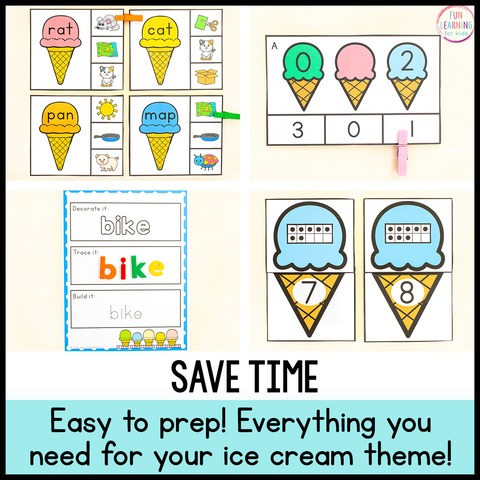 Ice Cream Theme Math & Literacy Centers for Preschool, Pre-K & Kinderg ...