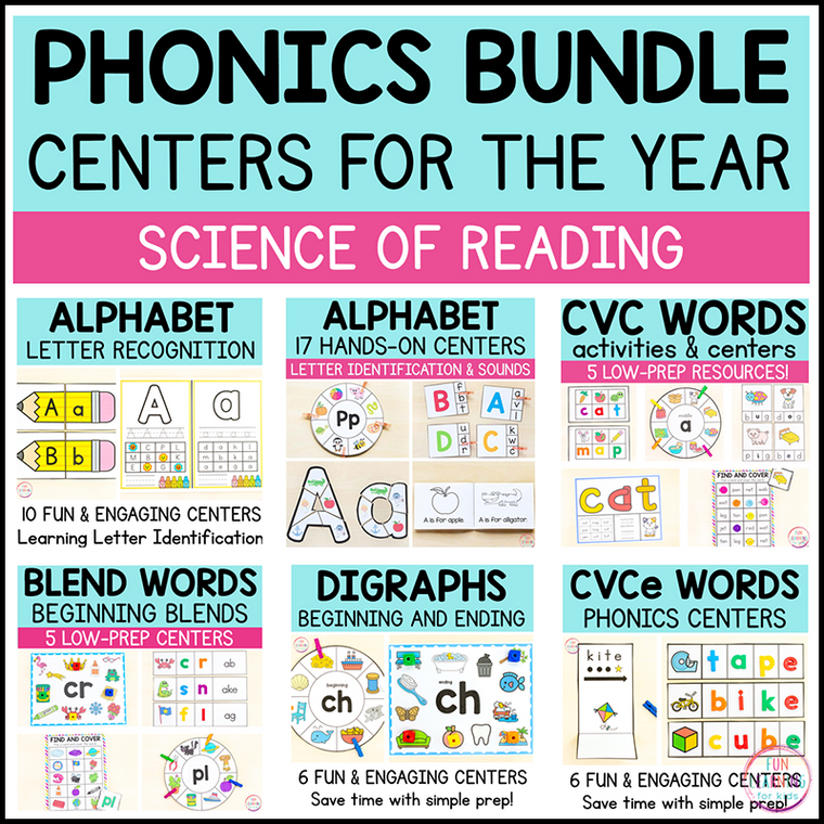 Phonics Bundle - Science of Reading Centers - Alphabet, CVC, Blends, D ...
