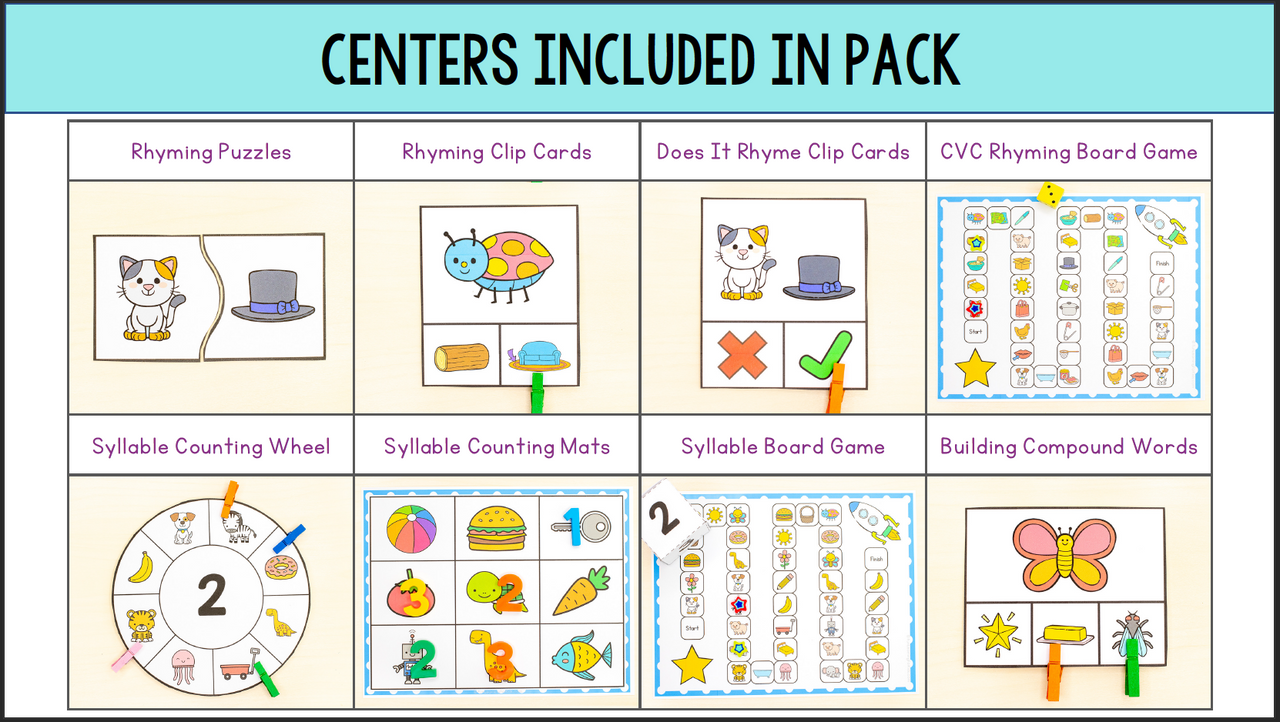 Phonological Awareness Centers and Activities - Science of Reading ...