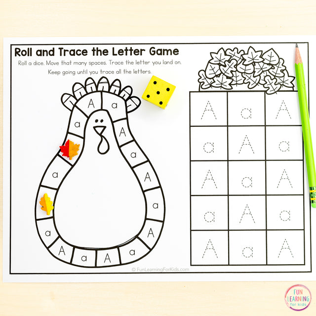 Turkey Alphabet Board Game Worksheets - Letter Recognition & Letter Fo ...