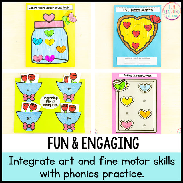 Valentine's Day Phonics Crafts - Letter Sounds, CVC, Digraphs, Blends ...