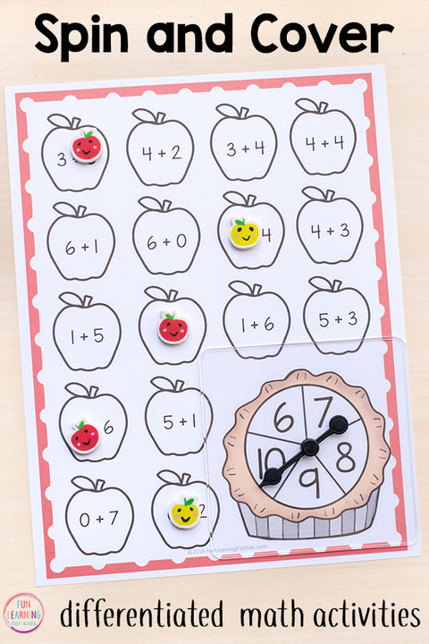 Differentiated Apple Spin and Cover Math and Literacy Activities – Fun ...