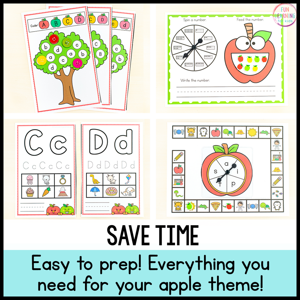 Apple Theme Math and Literacy Centers for Pre-K and Kindergarten – Fun ...