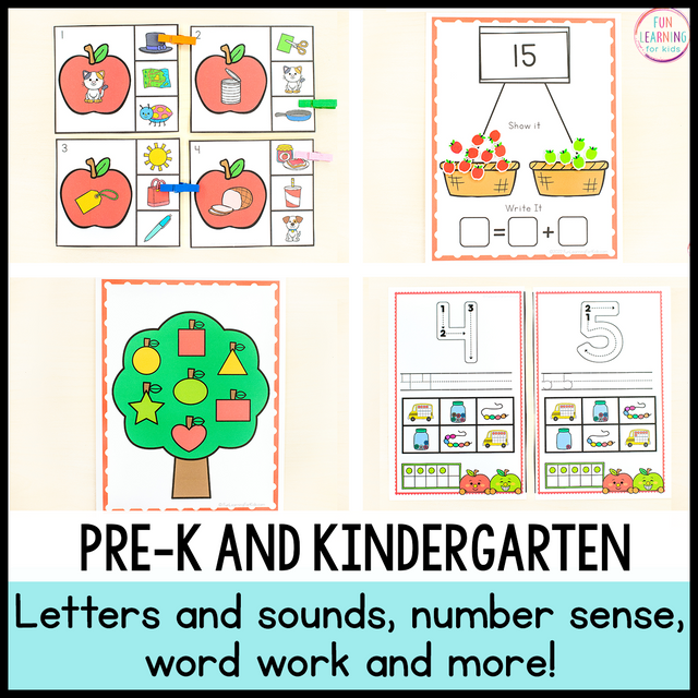 Apple Theme Math and Literacy Centers for Pre-K and Kindergarten – Fun ...