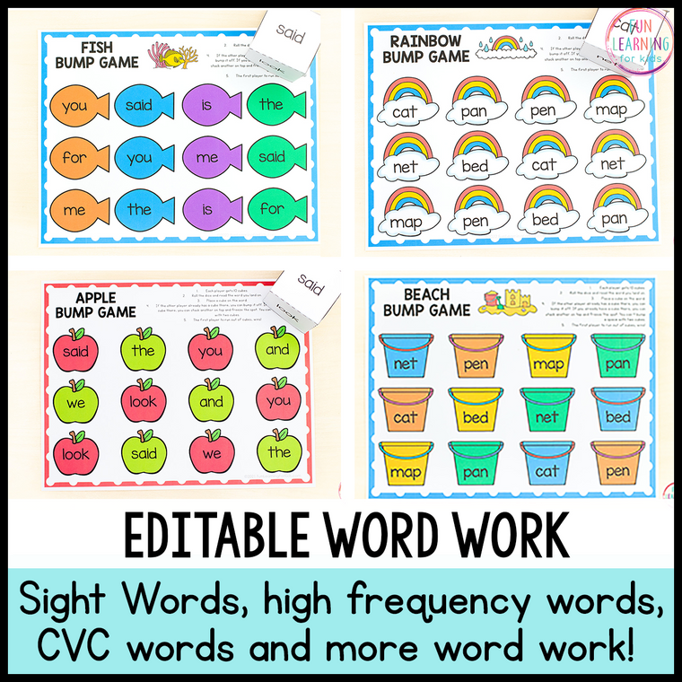 Editable Word Work - Seasonal Bump Games – Fun Learning for Kids® Shop
