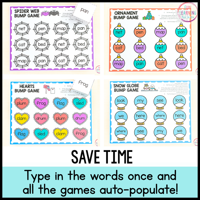 Editable Word Work - Seasonal Bump Games – Fun Learning for Kids® Shop