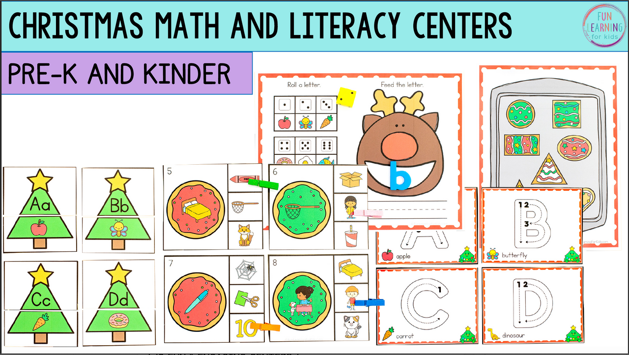 Christmas Math and Literacy Centers for Preschool, Pre-K & Kindergarte ...
