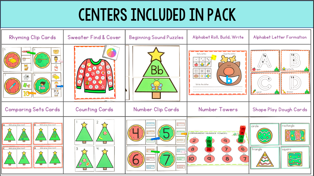 Christmas Math and Literacy Centers for Preschool, Pre-K & Kindergarte ...