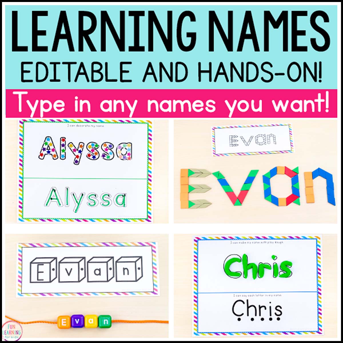 Editable Name Writing Practice Activities – Fun Learning for Kids® Shop