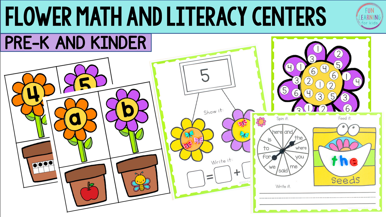 Flower Theme Spring Math and Literacy Centers for Pre-K and Kindergart ...