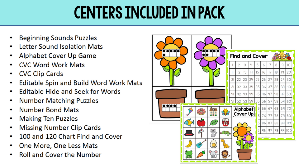 Flower Theme Spring Math and Literacy Centers for Pre-K and Kindergart ...