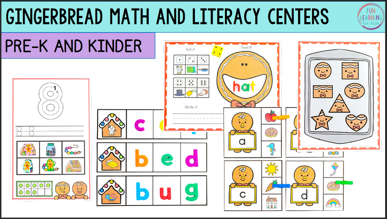 Gingerbread Math and Literacy Centers for Preschool, Pre-K & Kindergar ...