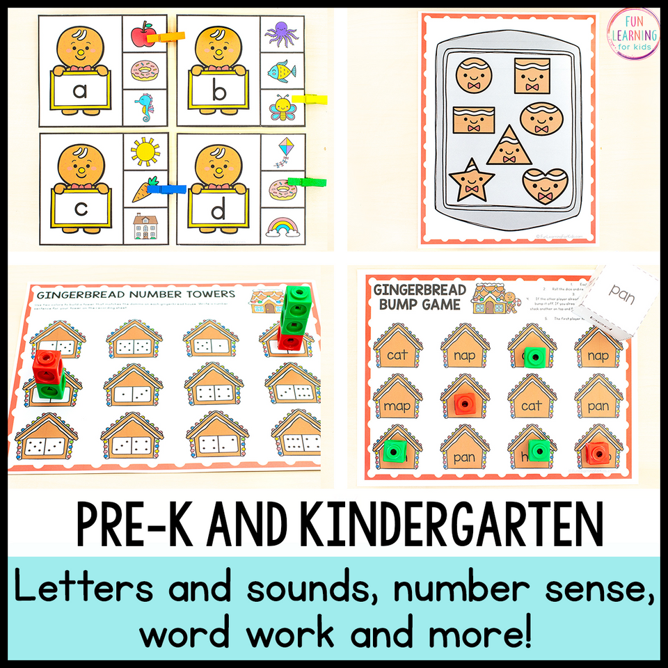 Gingerbread Math and Literacy Centers for Preschool, Pre-K & Kindergar ...