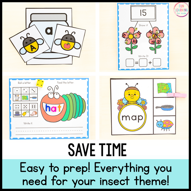 Insect Math & Literacy Centers for Preschool, Pre-K & Kindergarten ...