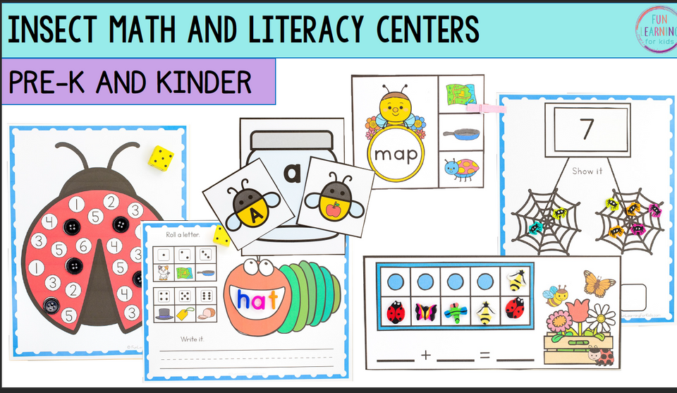 Insect Math & Literacy Centers for Preschool, Pre-K & Kindergarten ...