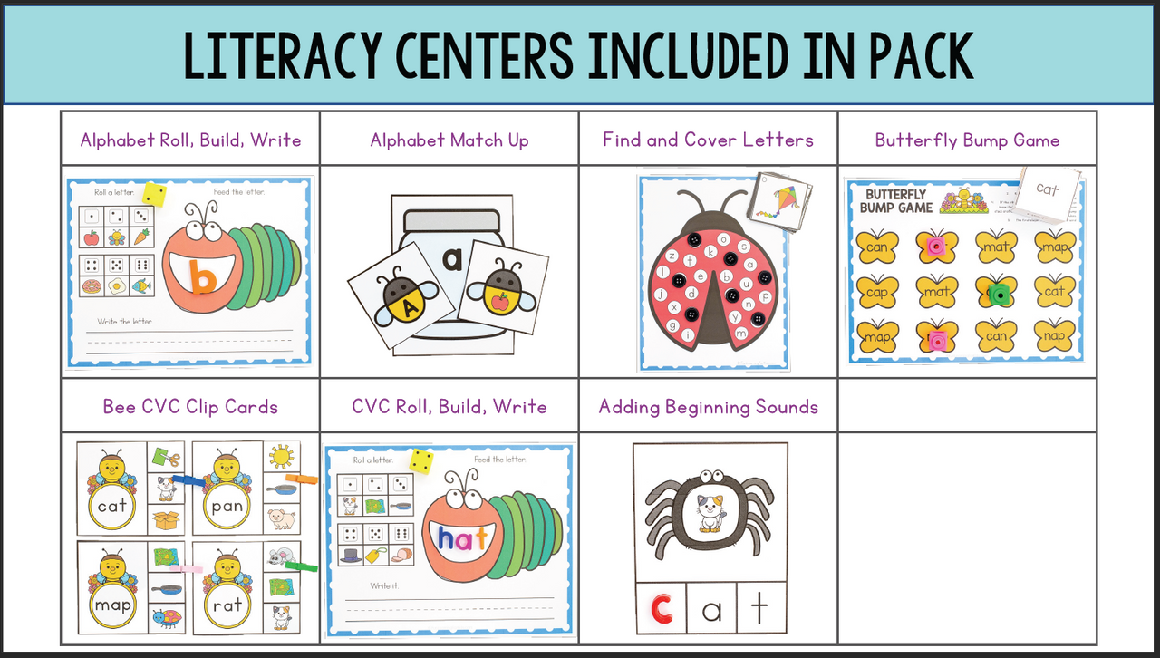 Insect Math & Literacy Centers for Preschool, Pre-K & Kindergarten ...