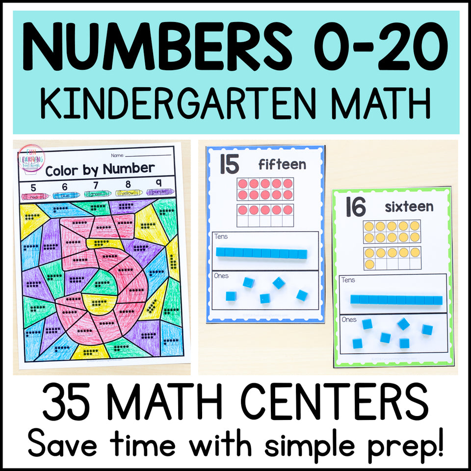 Numbers 0-20 Math Centers for Kindergarten - Number Activities and Gam ...