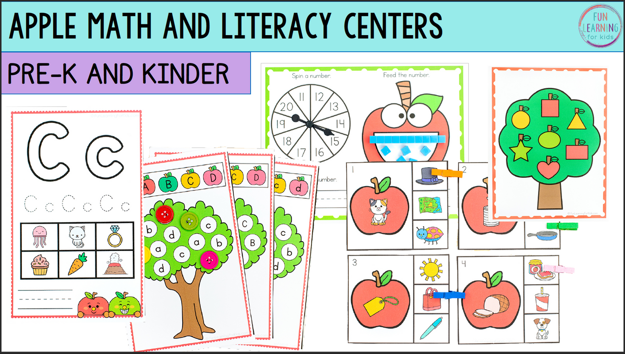 Apple Theme Math and Literacy Centers for Pre-K and Kindergarten – Fun ...