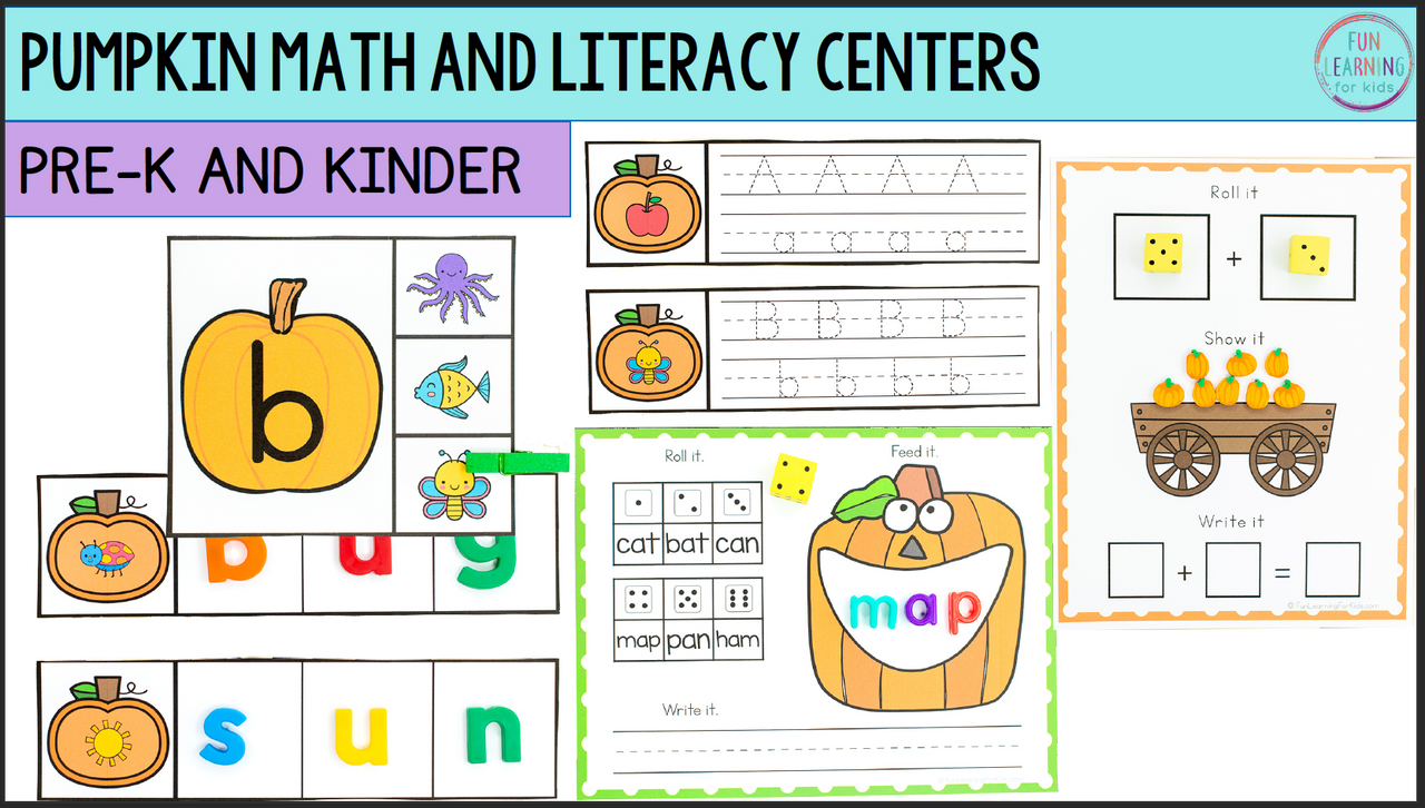 Pumpkin Theme Fall Math and Literacy Centers for Preschool, Pre-K & Ki ...