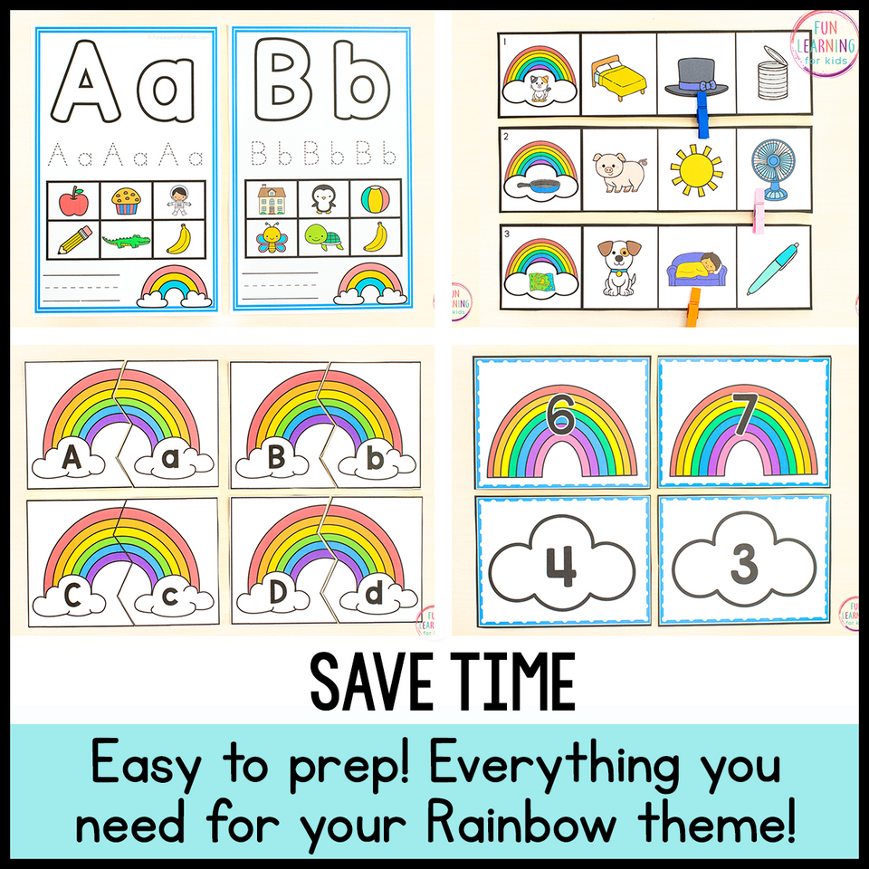 Rainbow Theme Math & Literacy Centers for Preschool, Pre-K & Kindergar ...