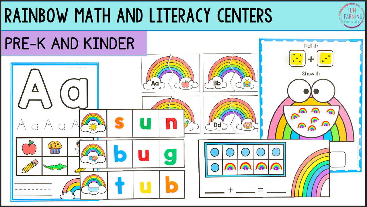 Rainbow Theme Math & Literacy Centers for Preschool, Pre-K & Kindergar ...