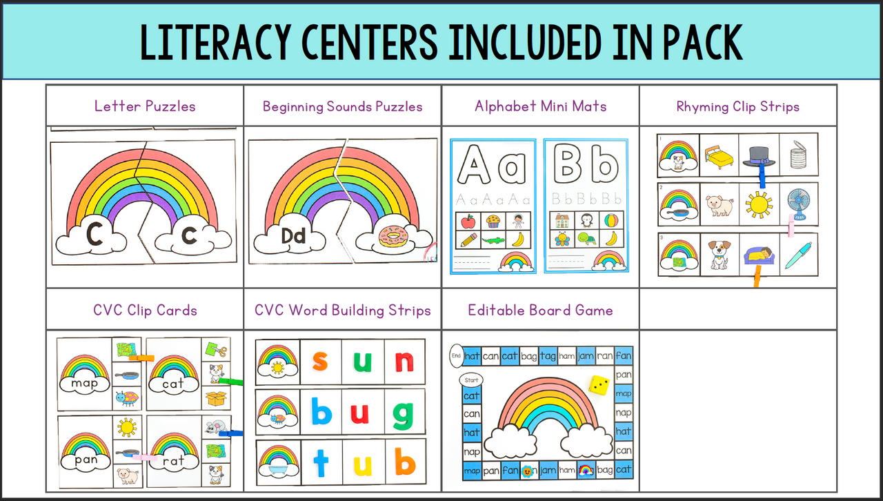 Rainbow Theme Math & Literacy Centers for Preschool, Pre-K & Kindergar ...