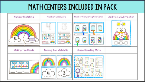 Rainbow Theme Math & Literacy Centers for Preschool, Pre-K & Kindergar ...