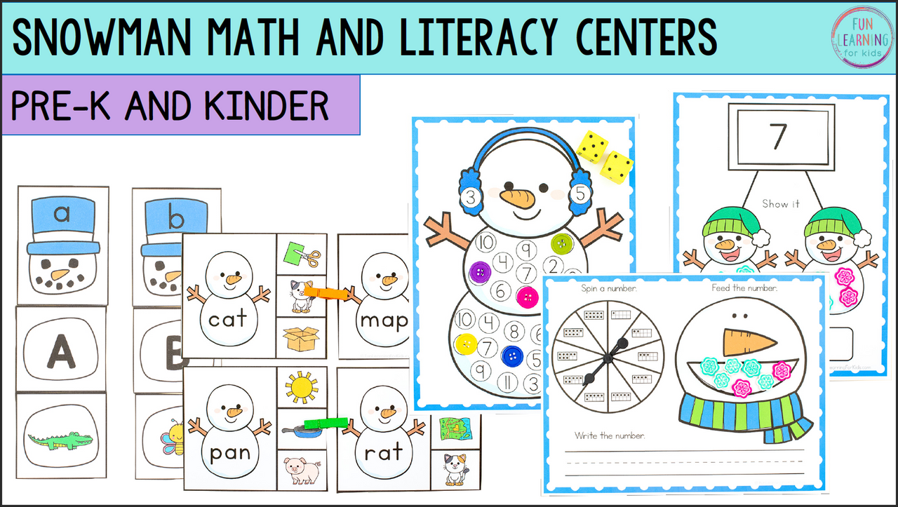 Snowman Theme Math & Literacy Centers for Preschool, Pre-K & Kindergar ...