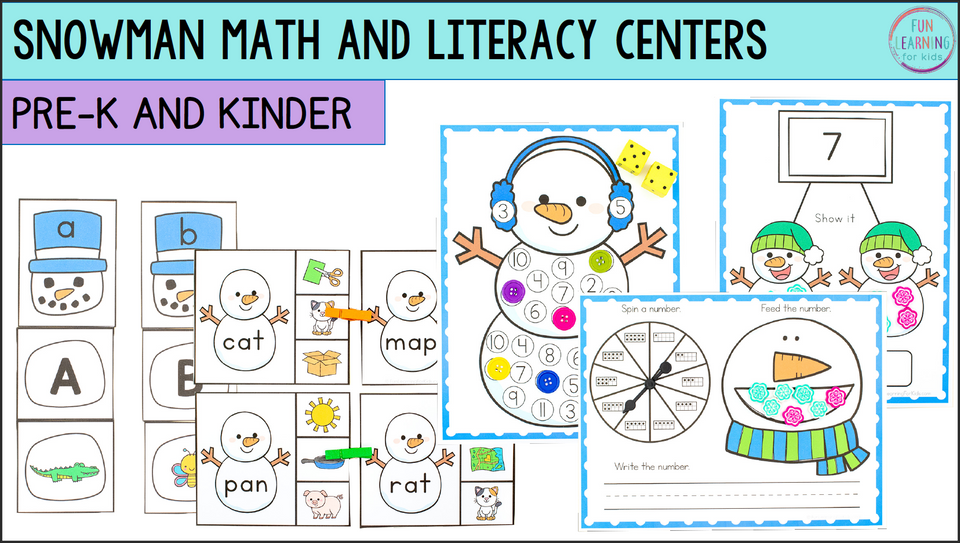 Snowman Theme Math & Literacy Centers for Preschool, Pre-K & Kindergar ...