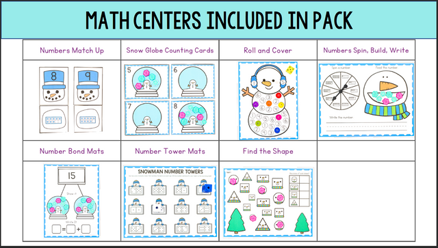 Snowman Theme Math & Literacy Centers for Preschool, Pre-K & Kindergar ...