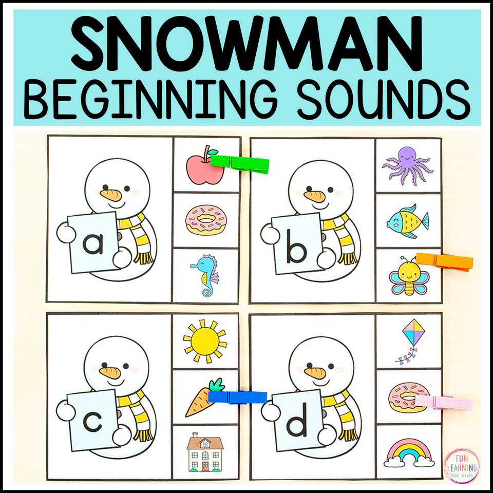 Snowman Beginning Sounds Clip Cards – Fun Learning for Kids® Shop