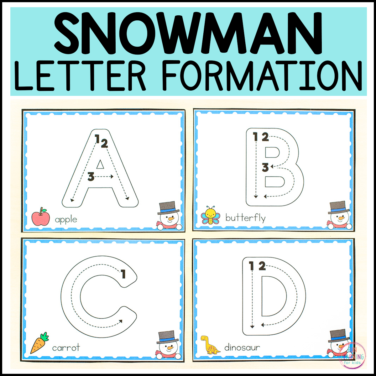Snowman Letter Formation Alphabet Cards – Fun Learning for Kids® Shop
