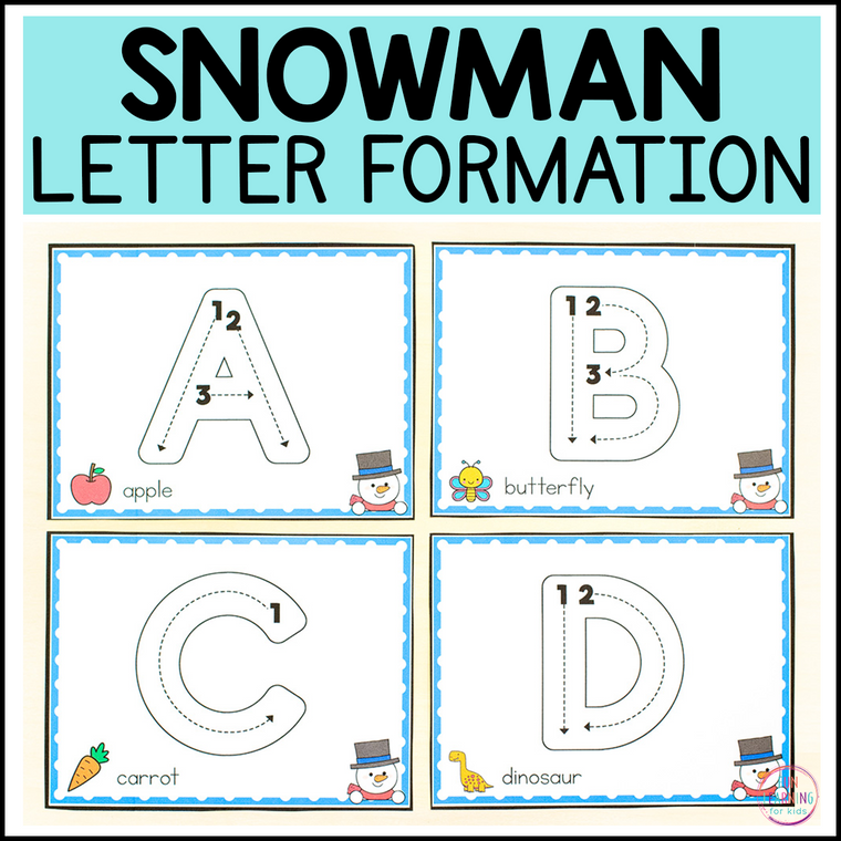 Snowman Letter Formation Alphabet Cards – Fun Learning for Kids® Shop