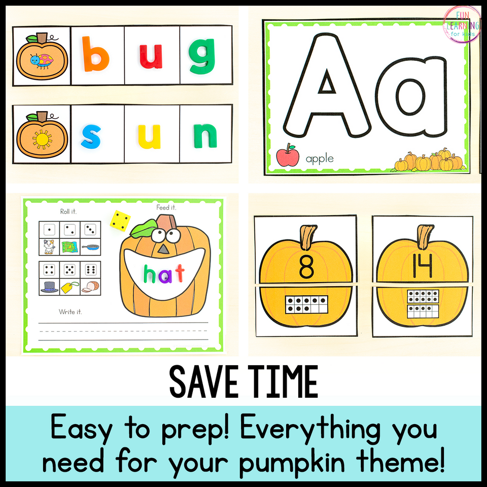 Pumpkin Theme Fall Math and Literacy Centers for Preschool, Pre-K & Ki ...