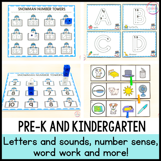 Snowman Theme Math & Literacy Centers for Preschool, Pre-K & Kindergar ...