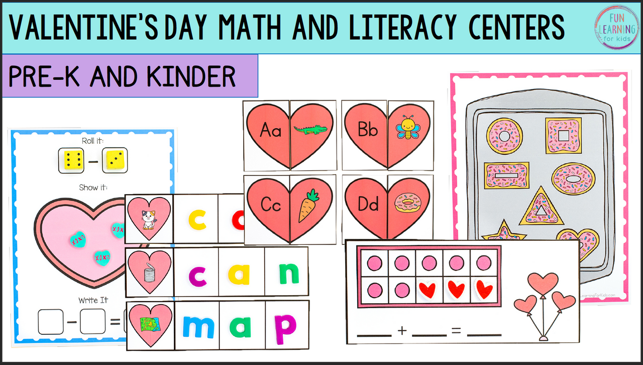 Valentine's Day Math & Literacy Centers for Preschool, Pre-K & Kinderg ...