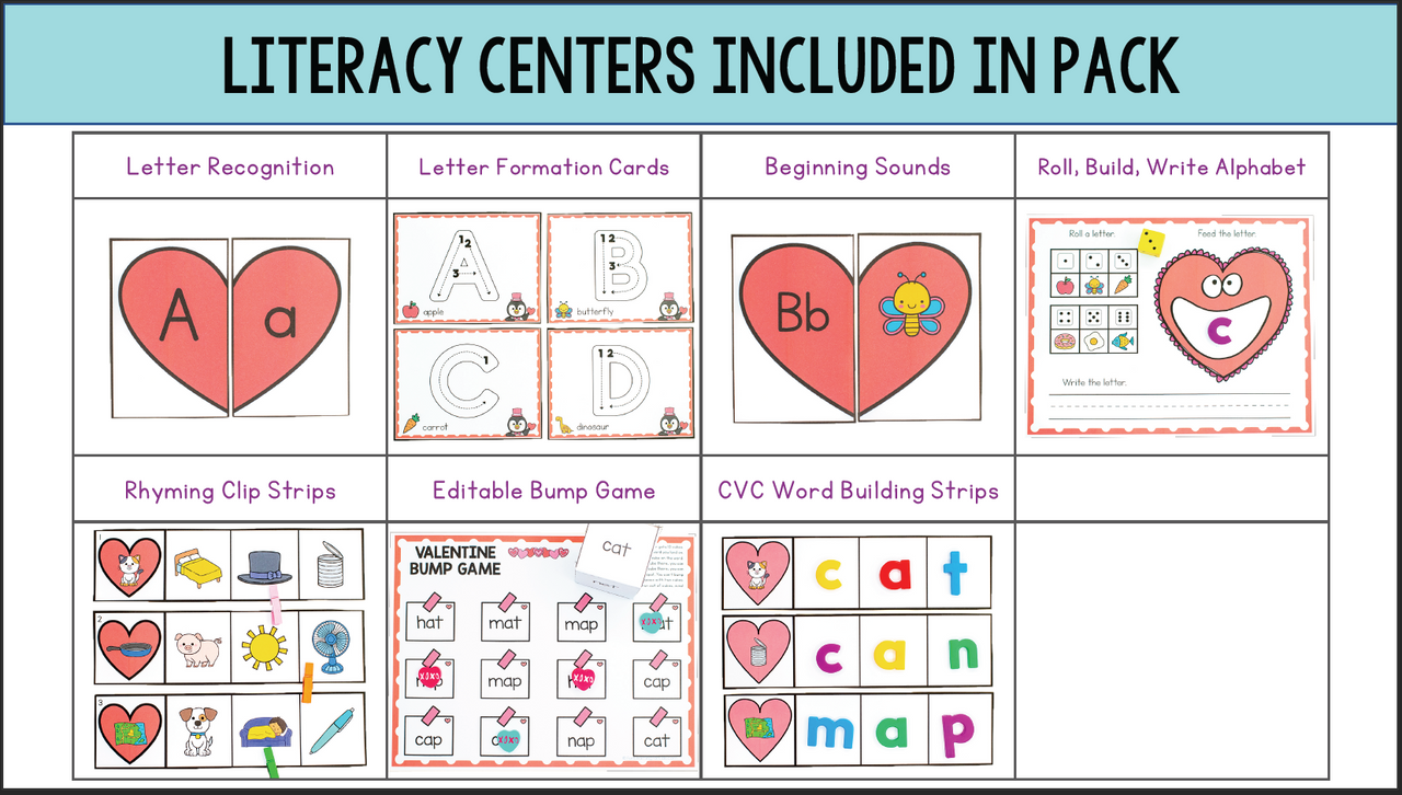Valentine's Day Math & Literacy Centers for Preschool, Pre-K & Kinderg ...